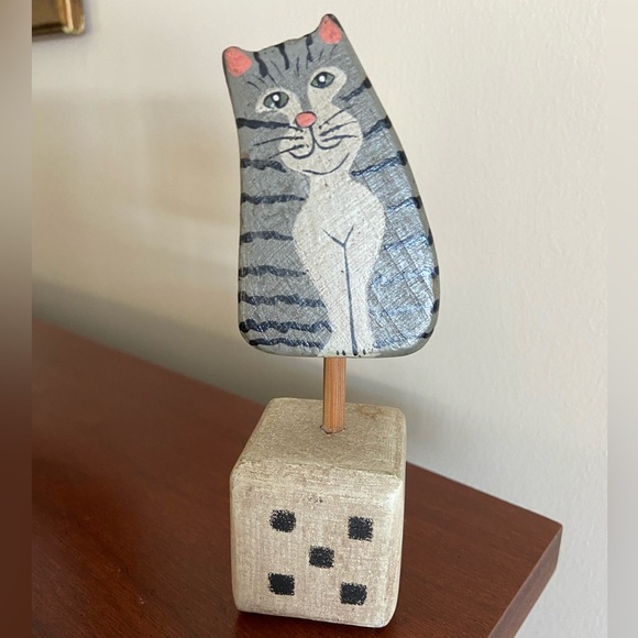 Hallmark | Accents | Hallmark Whimsical Folk A Art Wooden Grey Tabby ...